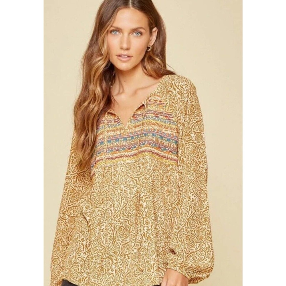 Savanna Jane Marigold Paisley Print Embroidered Blous… - Gem